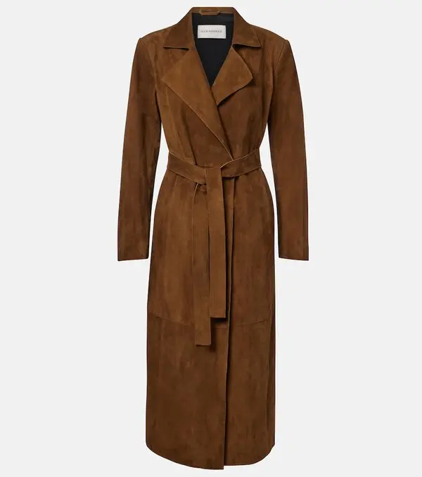 Nour Hammour Winona Belted Suede Wrap Coat