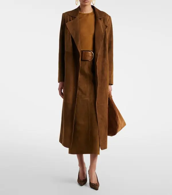 Nour Hammour Winona Belted Suede Wrap Coat