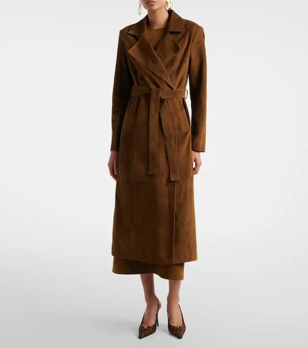 Nour Hammour Winona Belted Suede Wrap Coat
