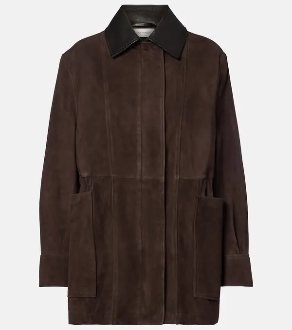 Nour Hammour Suede Jacket With Leather Trim - Brown