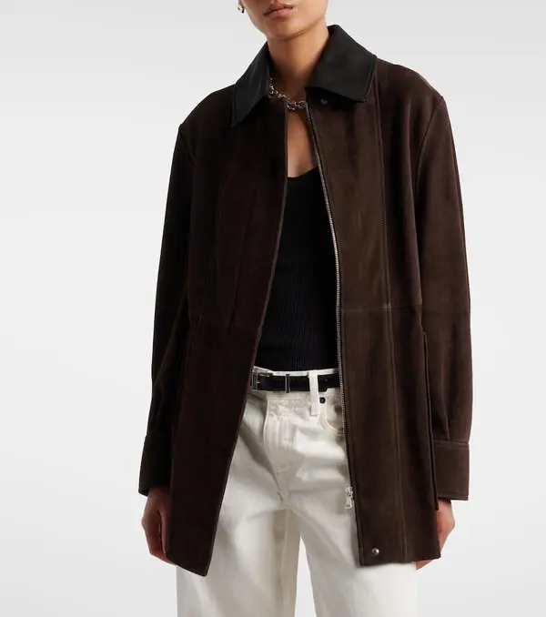 Nour Hammour Suede Jacket With Leather Trim - Brown