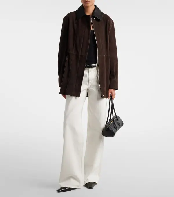 Nour Hammour Suede Jacket With Leather Trim - Brown