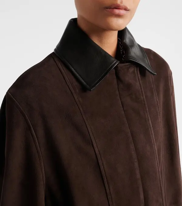 Nour Hammour Suede Jacket With Leather Trim - Brown