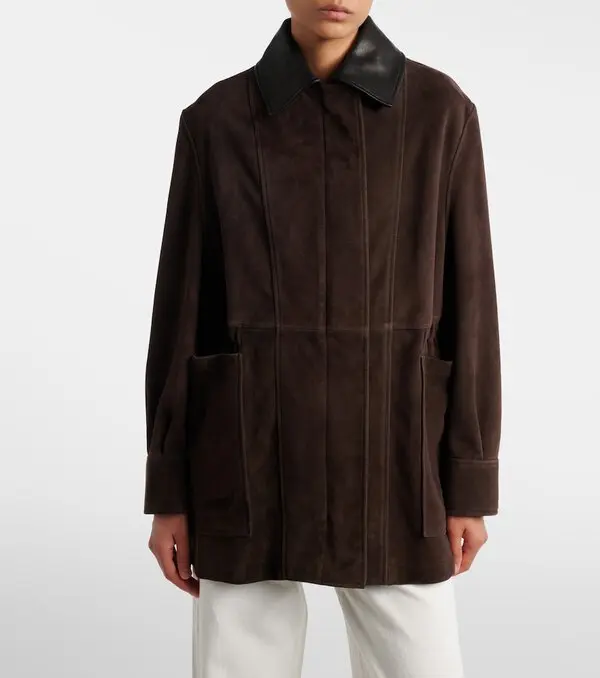 Nour Hammour Suede Jacket With Leather Trim - Brown