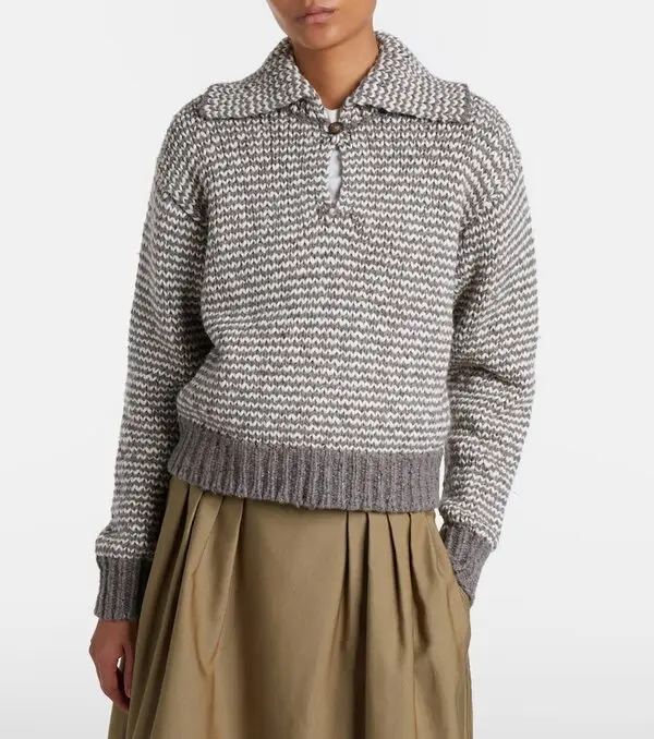 Polo Ralph Lauren Striped Cotton And Wool-blend Knit Sweater - Grey