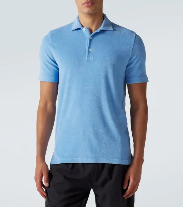 Fedeli Cotton Terry Polo Shirt - Blue