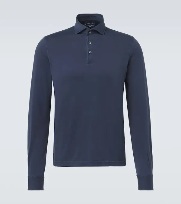 Fedeli Cotton Pique Polo Shirt - Blue