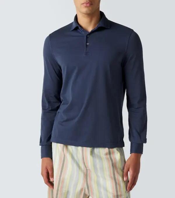 Fedeli Cotton Pique Polo Shirt - Blue