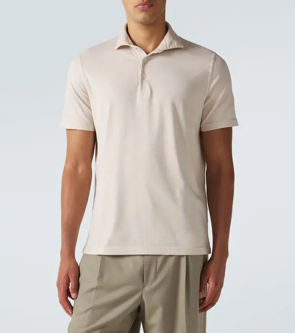 Fedeli Cotton Jersey Polo Shirt - Beige