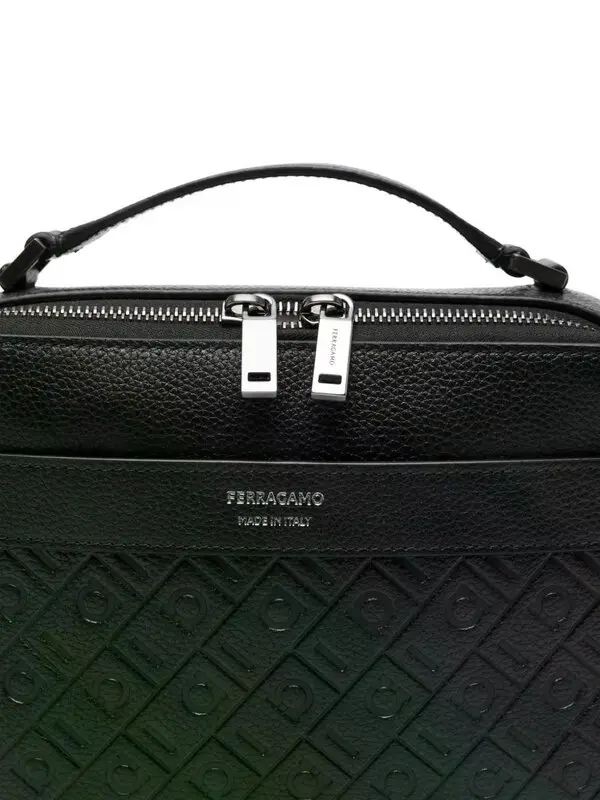 FERRAGAMO Gancini Embossed Leather Messenger Bag