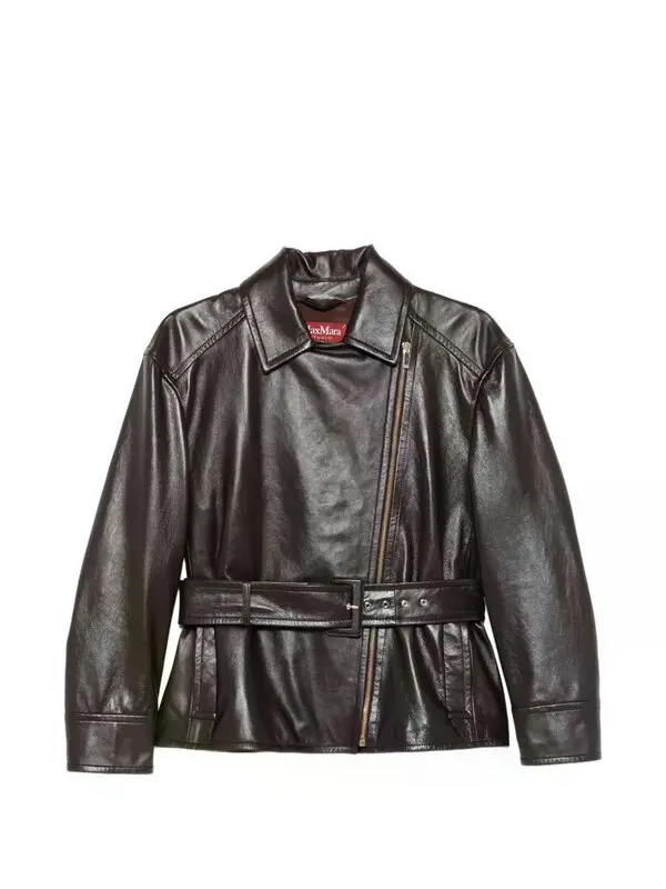 Max Mara Giusto Belted Leather Jacket - Brown