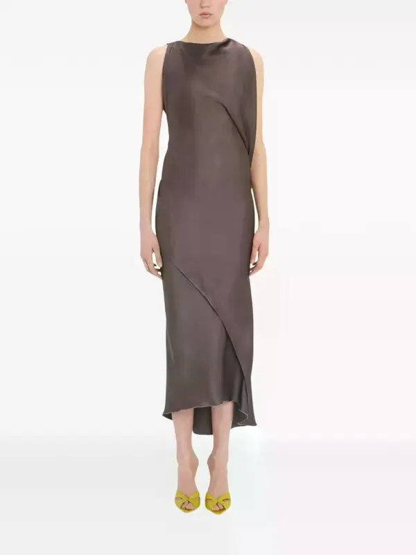 Victoria Beckham Kyra Asymmetric Midi Dress - Brown