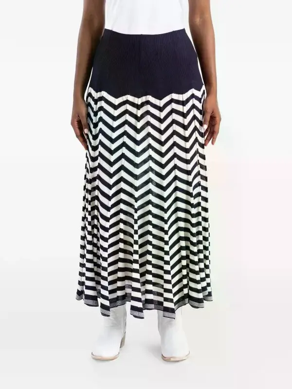 Junya Watanabe Ribbed-waistband Chevron Knit Skirt - Blue