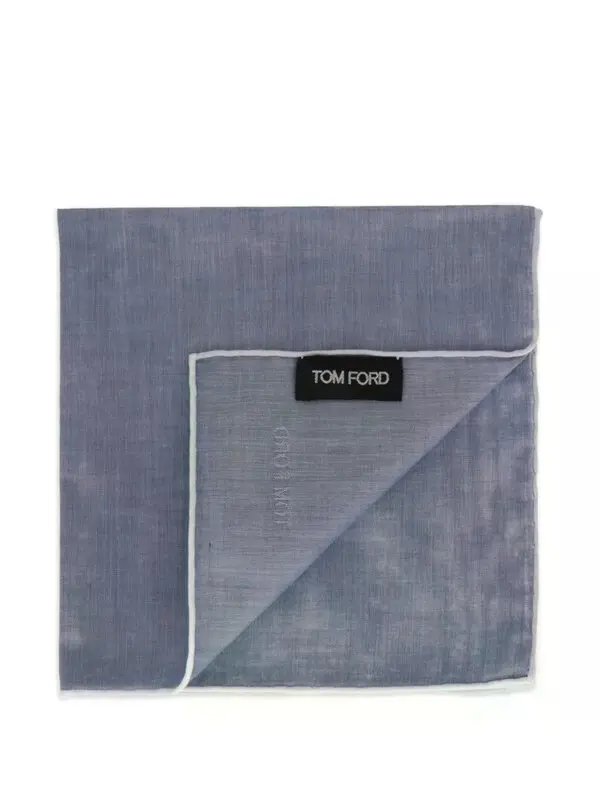 TOM FORD Logo-embroidered Contrast-border Pocket Square - Blue