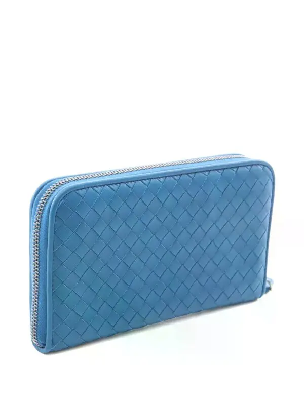 Bottega Veneta 2010s Intrecciato Leather Zip-around Wallet - Blue