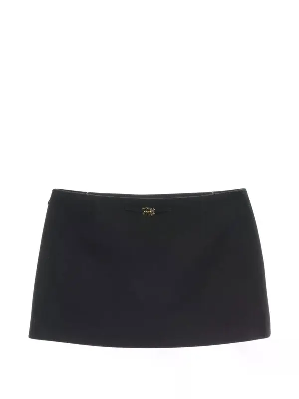 Miu Miu Mini Skirt With Gold-tone Logo Plaque - Black