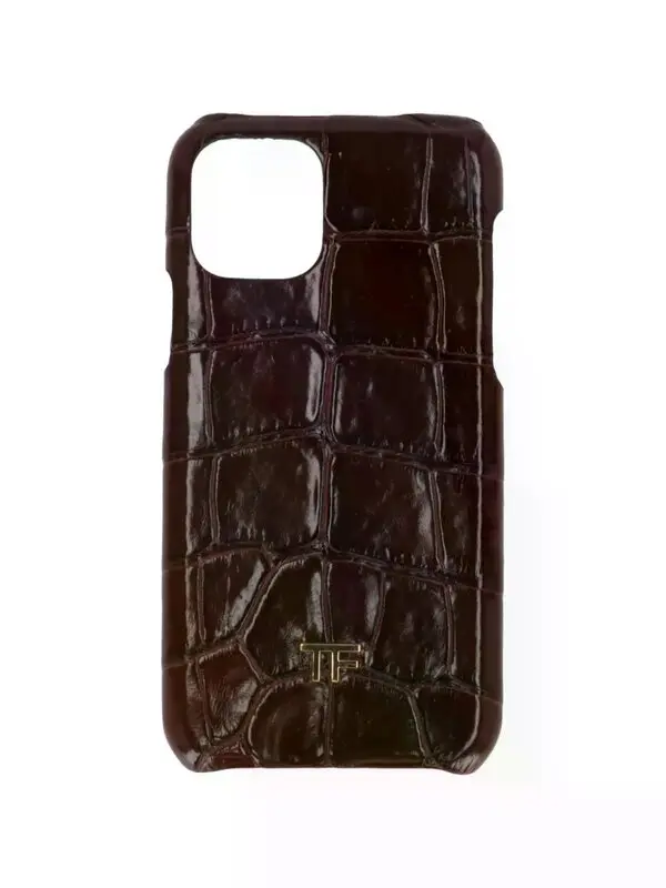 TOM FORD Logo-plaque Croc-effect Leather Phone Case - Brown