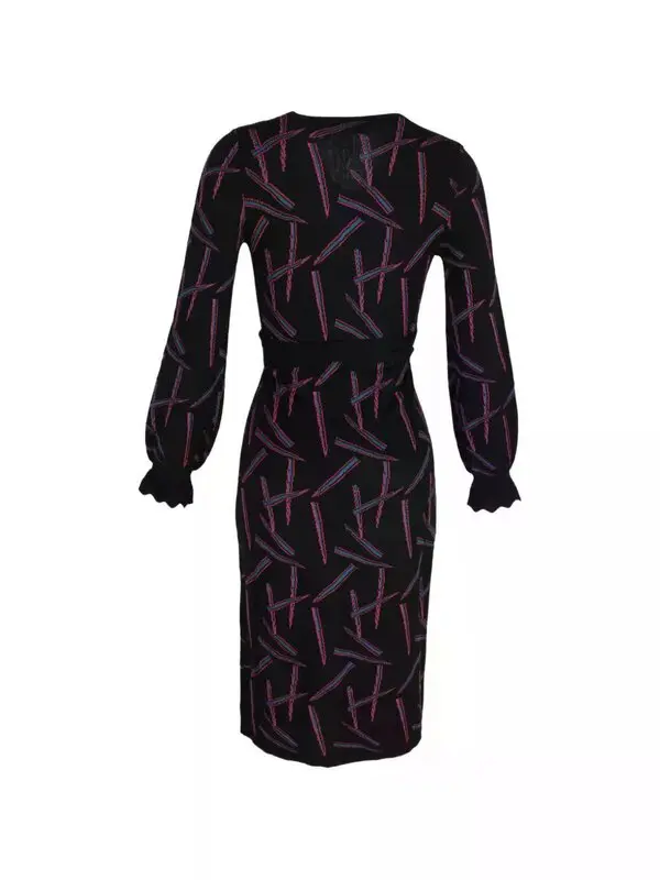 Diane Von Furstenberg Printed Wool Wrap Dress - Black