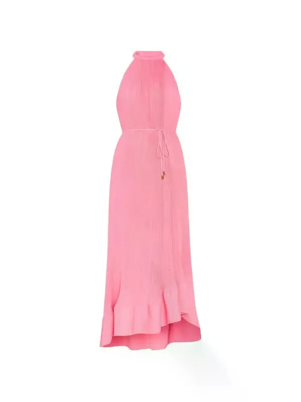 MILLY Nalani Pleated Halterneck Dress - Pink