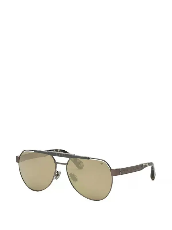 Philipp Plein Pilot-frame Sunglasses With Logo Plaque - Brown