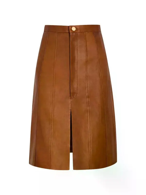 SKIIM Alexandra Lace-up Leather Midi Skirt - Brown