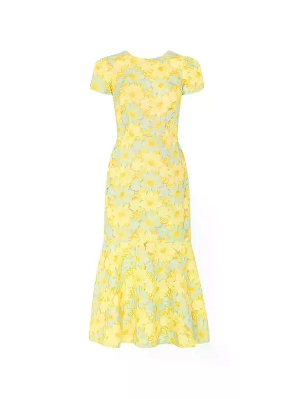 MILLY Tahlia Lace Midi Dress - Yellow