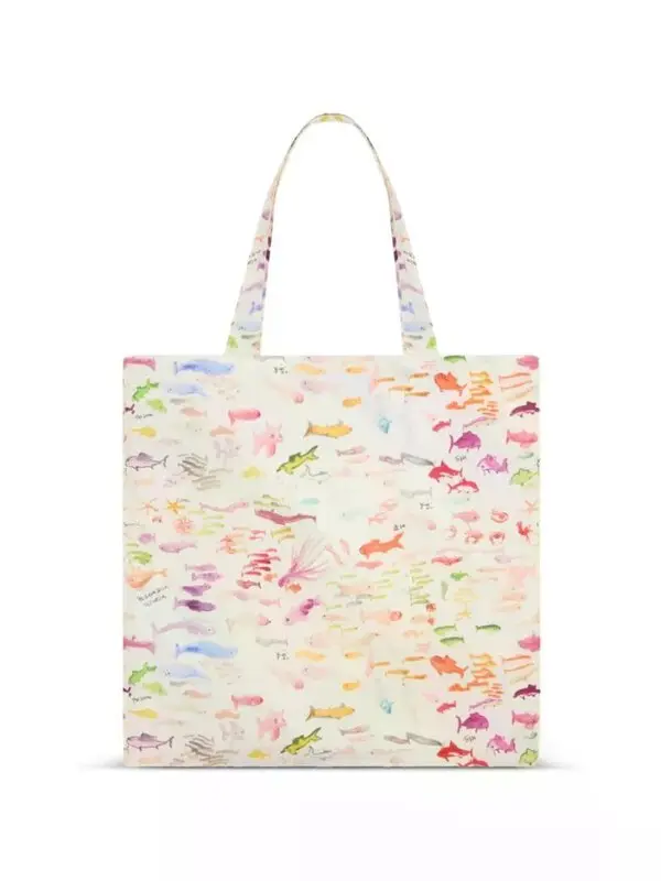Vilebrequin X Fabrice Hyber Fish Print Linen Beach Bag - Neutrals