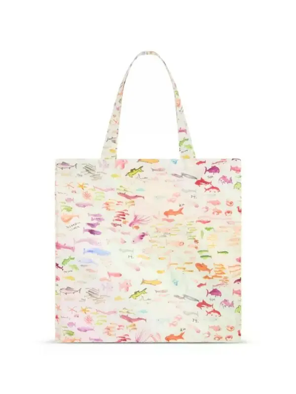 Vilebrequin X Fabrice Hyber Fish Print Linen Beach Bag