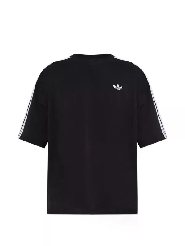 Adidas Logo-embroidered Stripe-detail T-shirt - Black
