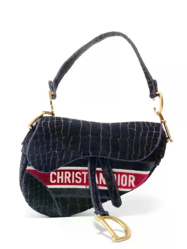 Dior 1999-2003 Saddle Crocodile-effect Shoulder Bag - Blue