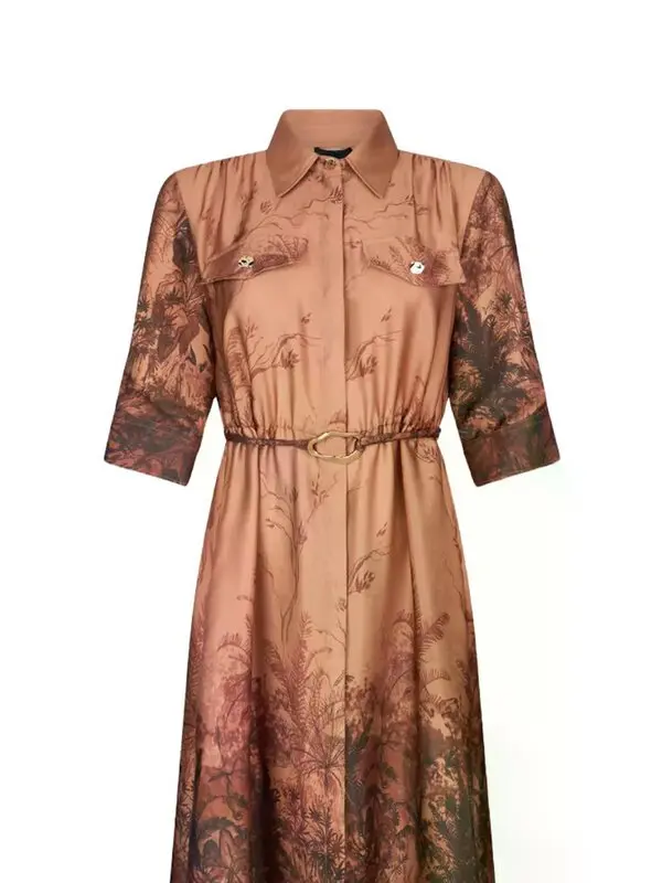 Liu Jo Printed Belted Shirt Maxi Dress - Neutrals