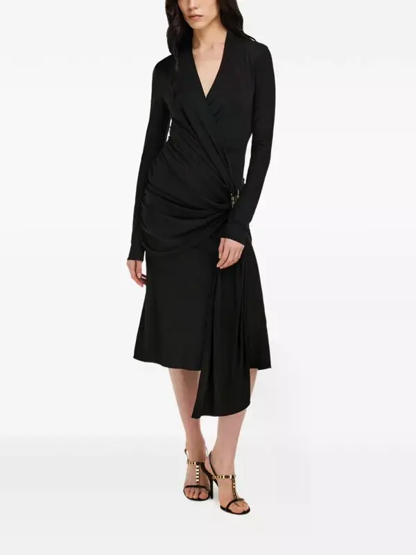 FERRAGAMO Viscose Jersey Dress With Gancini Brooch - Black