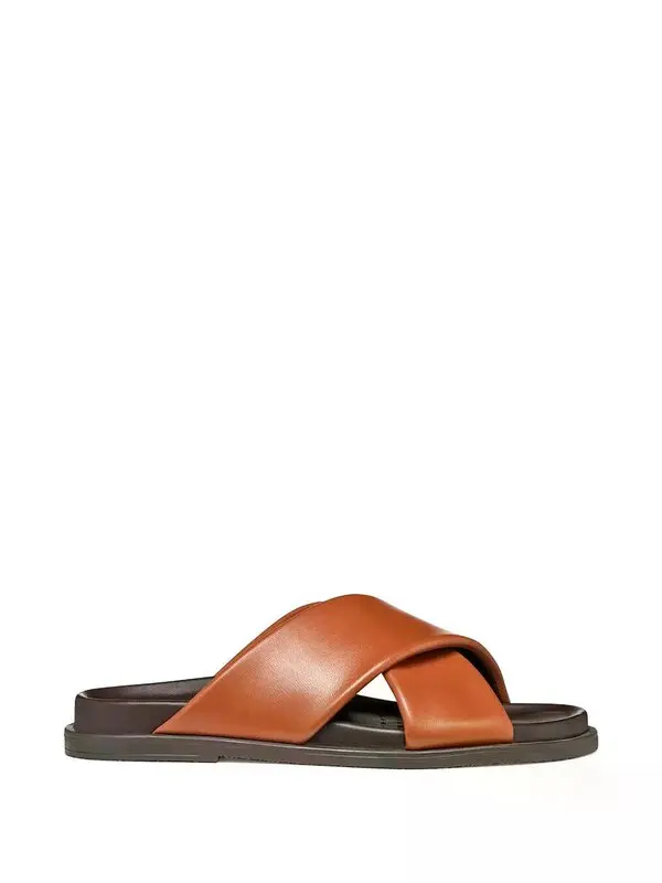 Geox Adelash Cross-strap Leather Slides - Brown