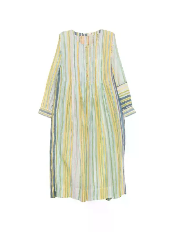 INJIRI Striped Pleated Midi Dress - Blue
