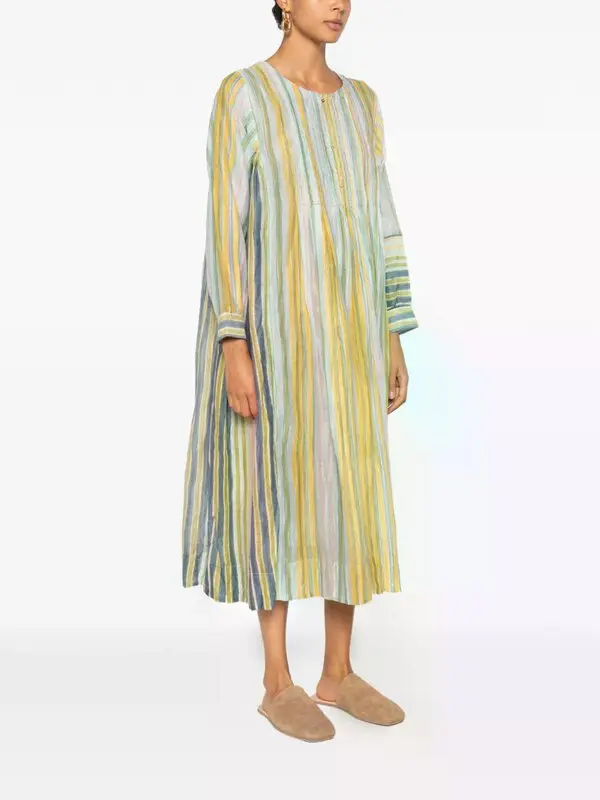 INJIRI Striped Pleated Midi Dress