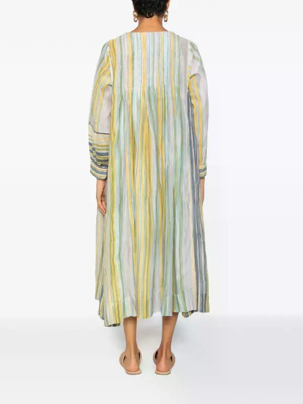 INJIRI Striped Pleated Midi Dress