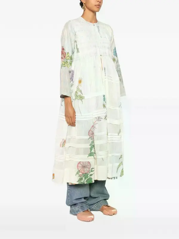 INJIRI Floral Print Smocked Coat