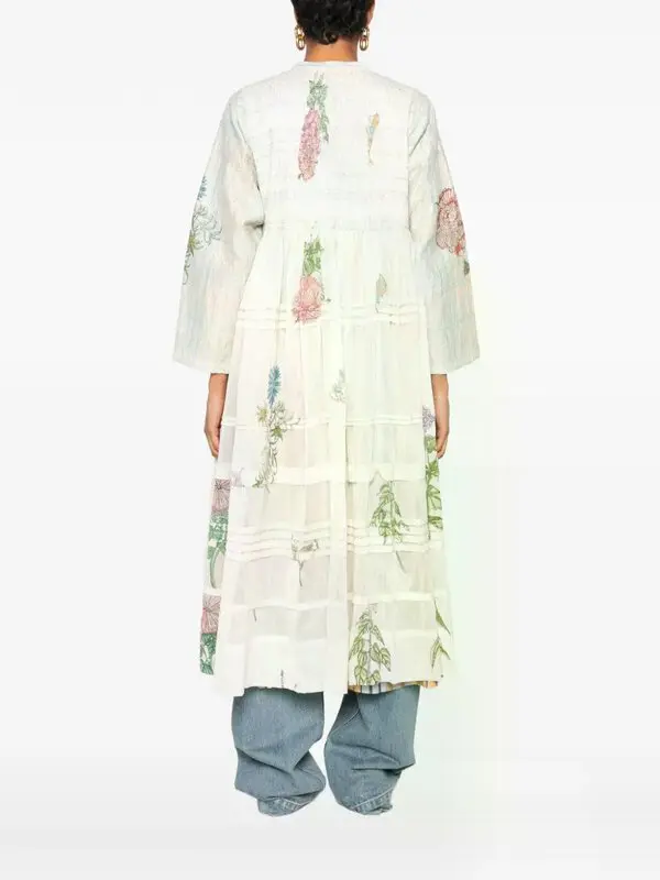INJIRI Floral Print Smocked Coat
