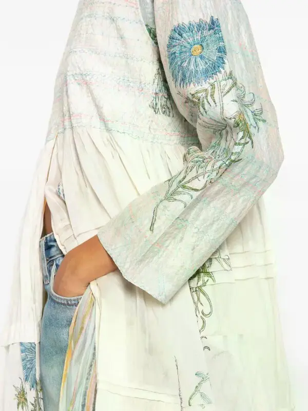 INJIRI Floral Print Smocked Coat