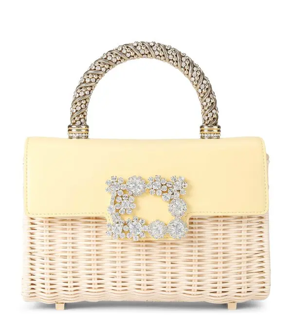 ROGER VIVIER Embellished Rattan Top-handle Bag - Beige