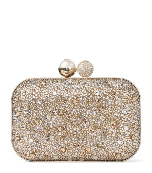 JIMMY CHOO Cloud Clutch Bag With Embellished Dome Clasp - White