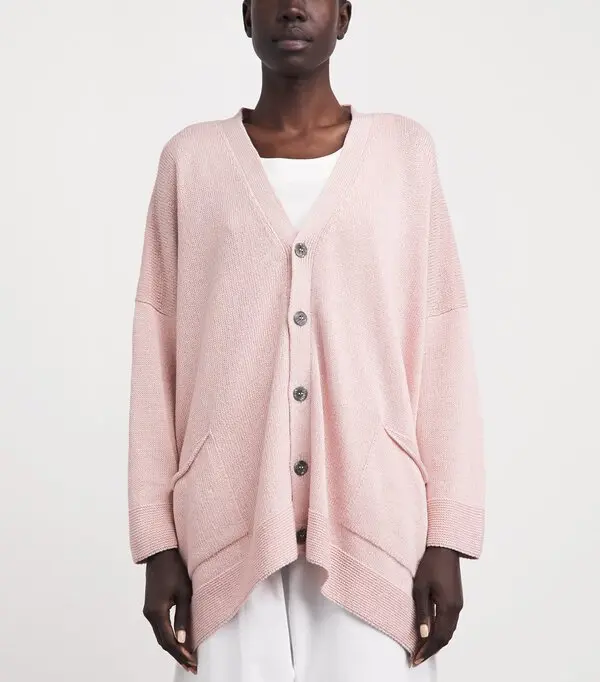 Eskandar Linen & Organic Cotton V-neck Cardigan - Pink