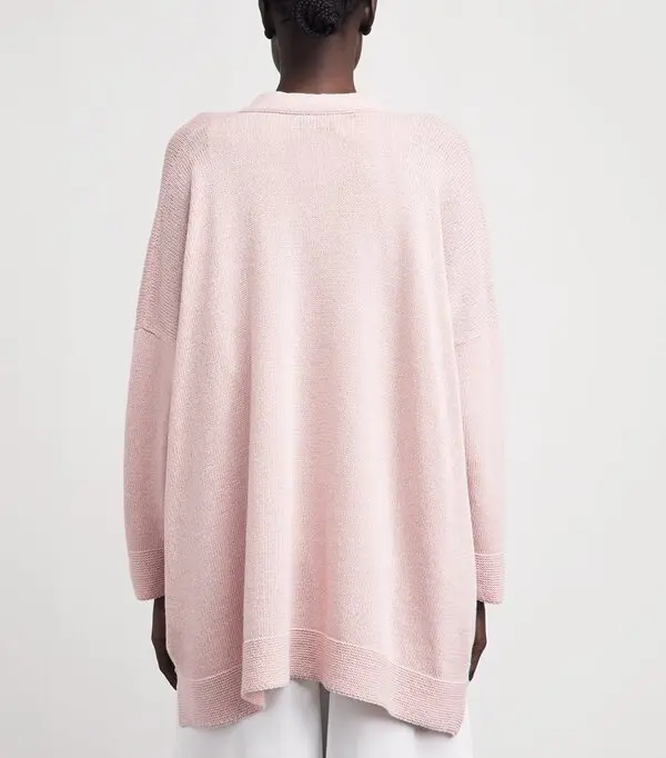 Eskandar Linen & Organic Cotton V-neck Cardigan - Pink