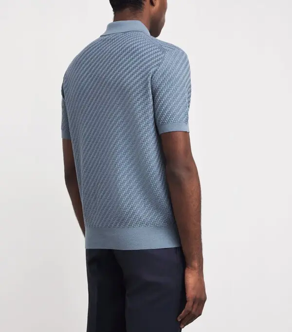 Brioni Cotton-silk-cashmere Woven Polo Shirt - Blue