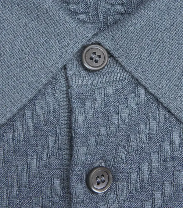 Brioni Cotton-silk-cashmere Woven Polo Shirt - Blue