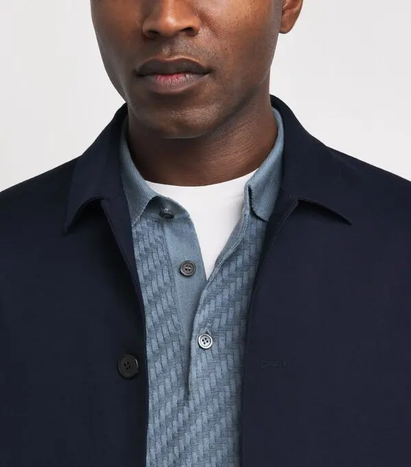 Brioni Cotton-silk-cashmere Woven Polo Shirt - Blue