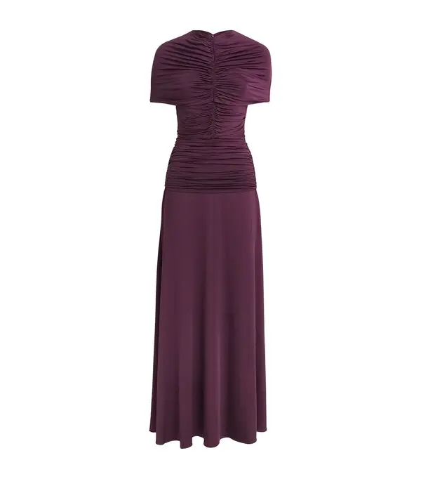 SELF-PORTRAIT Gathered Maxi Dress - Burgundy