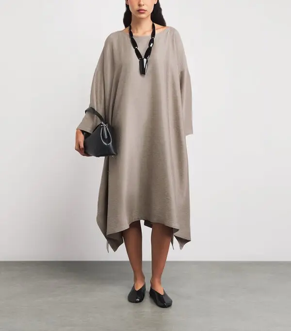 Eskandar Silk Plissé Midi Dress - Grey