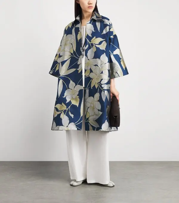 Eskandar Cotton-silk Jacquard Floral A-line Shacket