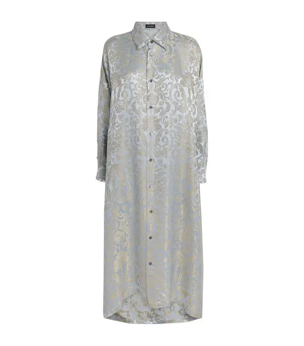 Eskandar Jacquard Button-up A-line Midi Shirt Dress - Blue